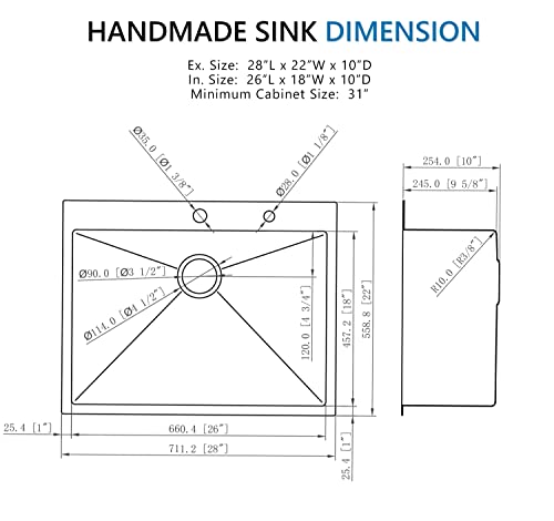 28 Inch Drop In Black Stainless Steel Kitchen Sink, Doirteal 28 x 22 x 10 Inch Matte Black Kitchen Sink 16 Gauge Stainless Steel Topmount Single Bowl Sink Single Basin with Bottom Grid