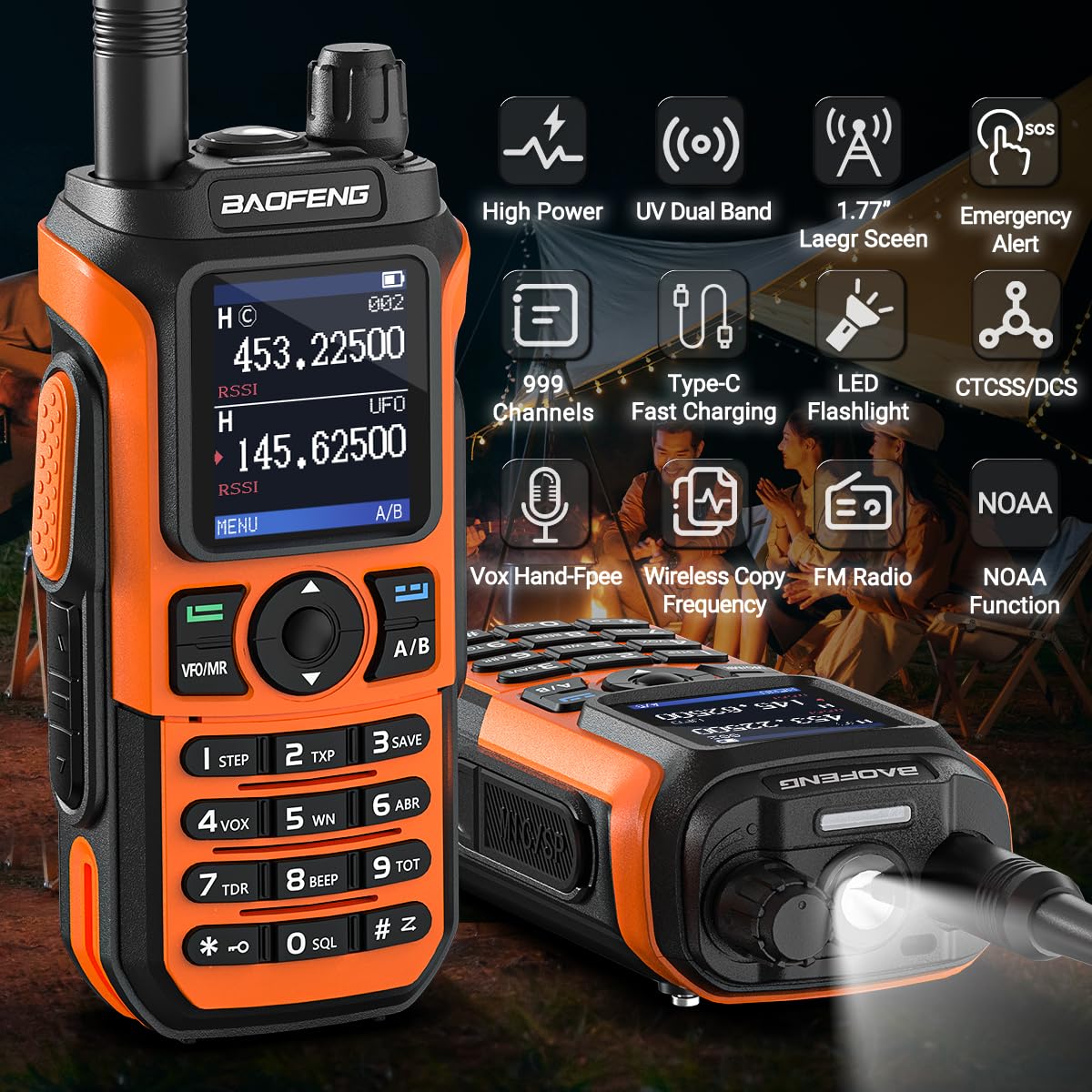 2 Pack BaoFeng UV-21R (Upgrade of UV-5R) Ham Radio Handheld Long Range Walkie Talkies UHF VHF Dual Band 2-Way Radio Full Kit with Type-C Cable,High Gain Orange Antenna and Programming Cable