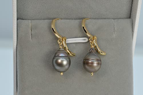 14K Gold Filled Genuine Tahitian Black Pearl Hoop Earrings for Women