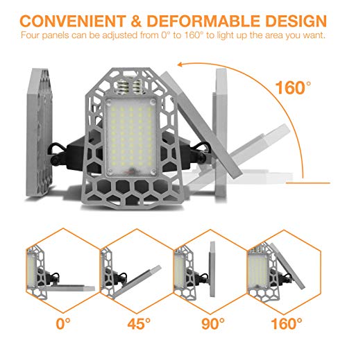 2 Pack LED Garage Lights, 145W 16500 Lumens Deformable Garage Ceiling Lighting, 6000K Daylight with Four Leaf Garage Ceiling Light Fixture E26/E27 LED Shop Light for Barn Basement Workshop Warehouse