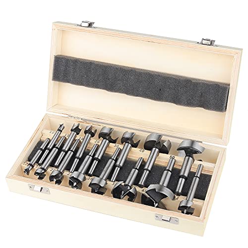 HPHOPE Forstner Bit Set 15Pcs, Forstner Bits for Wood, Wood Drilling with Round Shank, Drill Accessories, Ø10-50mm with Storage Case
