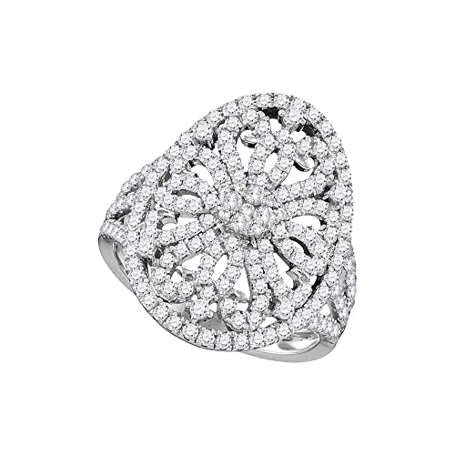 14kt White Gold Round Diamond Cluster Bridal Wedding Engagement Ring 1 Cttw