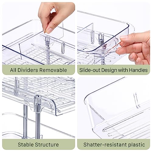 2 Tier Clear Bathroom Storage Organizer with Dividers and Pull Out Shelves - Under Sink Cabinet Organizer for Kitchen, Pantry, Vanity and Medicine Cabinet