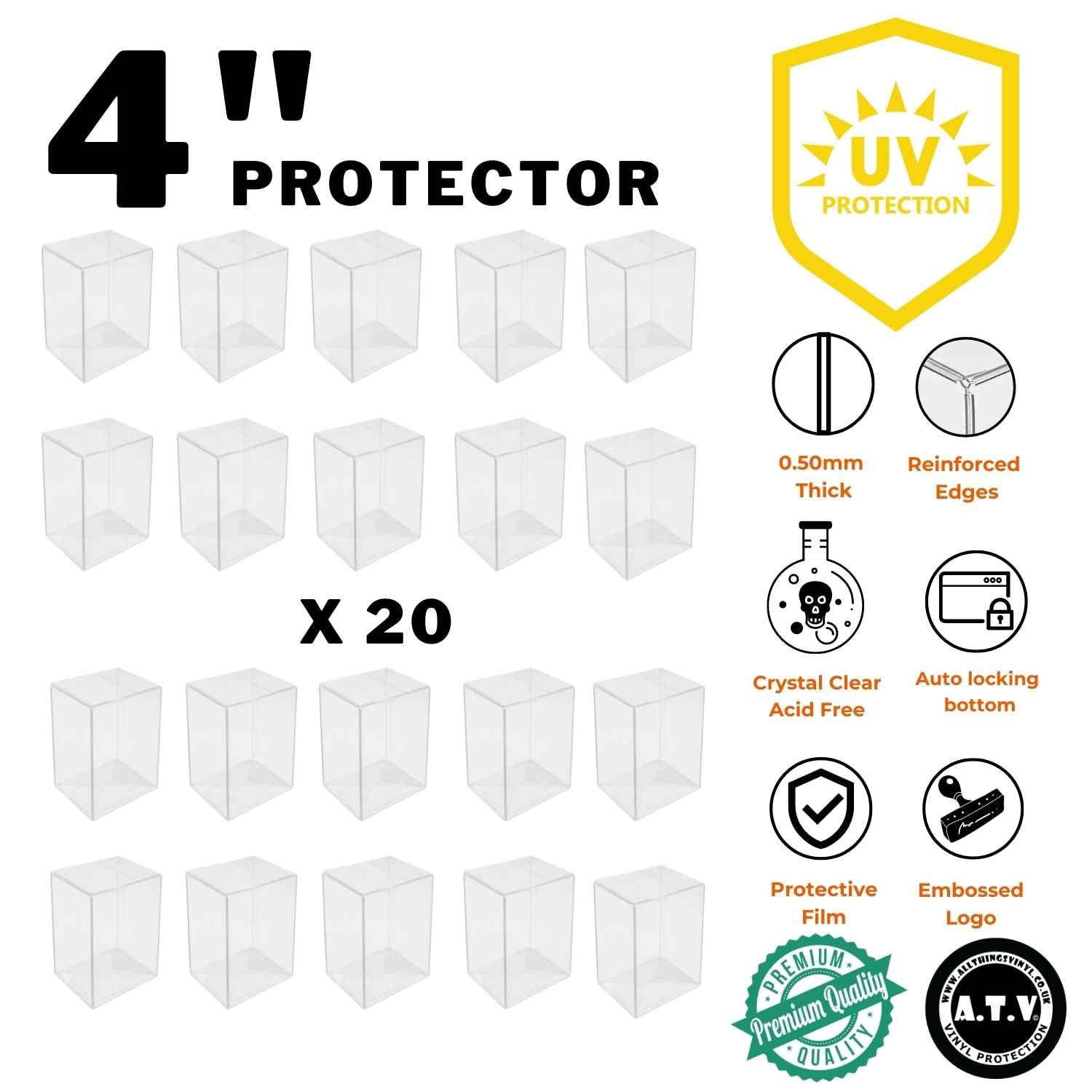 ATV Store Premium Pop Protector UV 4" Reinforced Edge 0.50mm Pack of 20 (Figure Not Included)