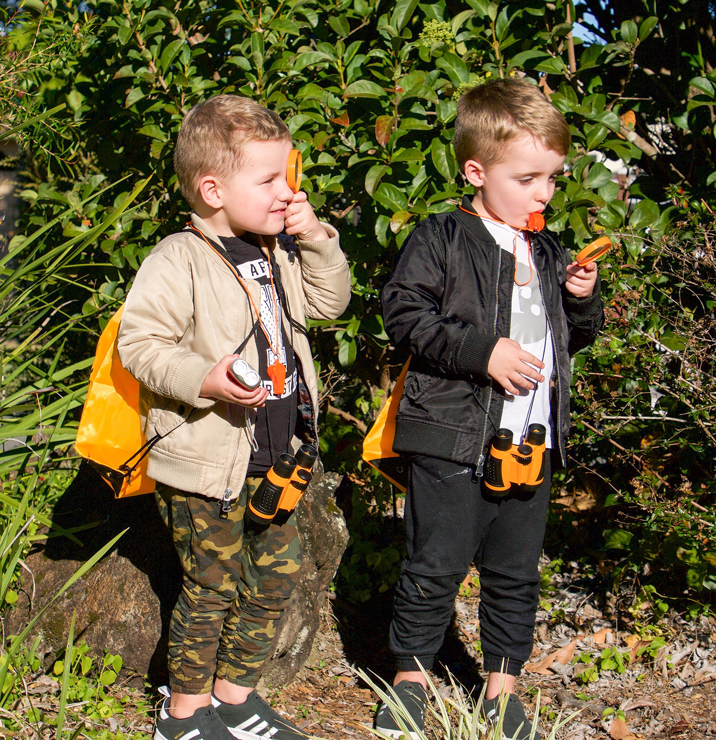 Adventure Kidz - Outdoor Exploration Kit, Children’s Toy Binoculars with Case, Flashlight, Compass, Whistle, Magnifying Glass, Backpack. Great Gift Set for Camping, Hiking, STEM, Pretend Play.