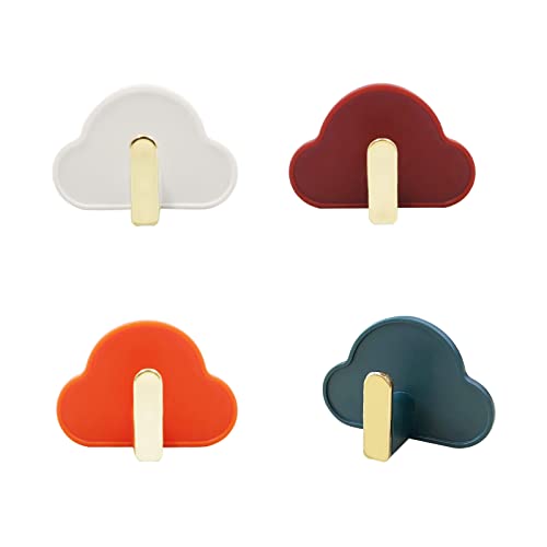 4Pcs Cloud Adhesive Hooks, Cute Wall Hangers Without Nails, Colorful Sticky Hooks, Decorative Hooks for Girls Bedroom, Hanging Coat Key Bag Hat Bathroom Robe Towel (4 Colors)