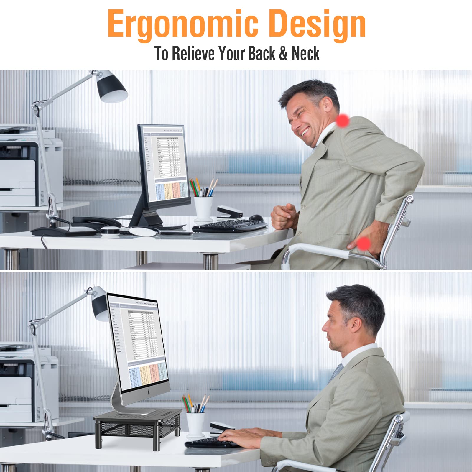 ELIVED Monitor Stand Riser, Metal Desk Laptop Stand with Organizer Drawer, Desktop Organizer for Computer, Laptop, Printer, Black