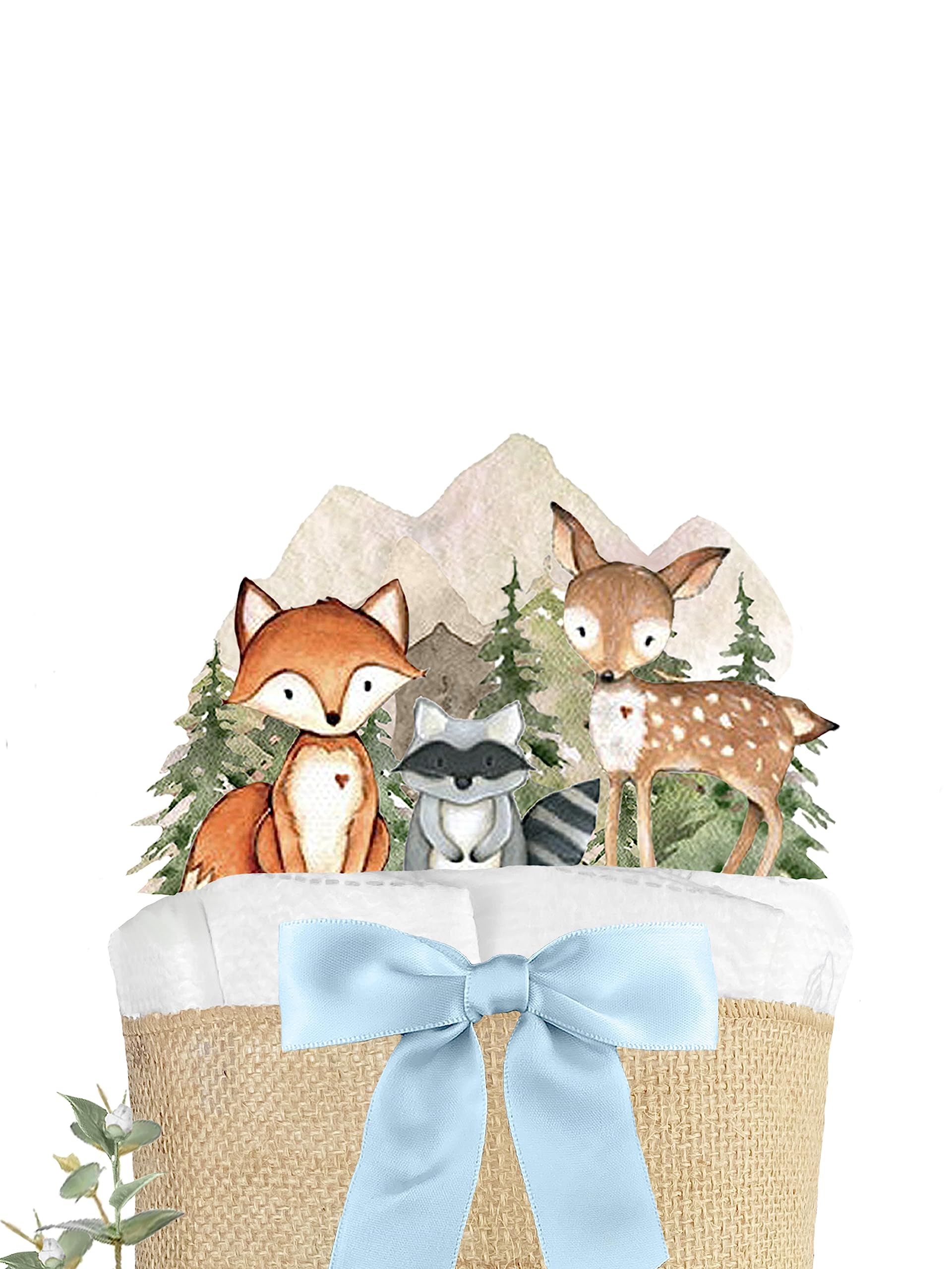 Woodland Creatures Diaper Cake - Baby Gift for a Boy - Burlap and Blue