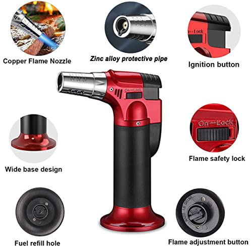 2 Pack Blow Torch,Refillable Butane Torch Kitchen Cooking Torch Lighter with Safety Lock Adjustable Flame for Creme Brulee BBQ BakingāButane Gas Not Included (Black/Red)