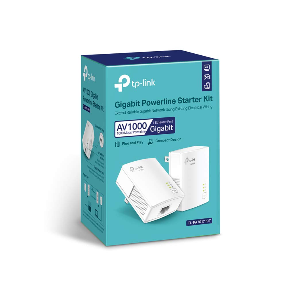 TP-Link AV1000 Powerline Starter Kit (TL-PA7017 KIT) - Gigabit Port, Plug&Play, Ethernet Over Power, Nano Size, Ideal for Smart TV, Online Gaming, Wired Connection Only (Renewed)