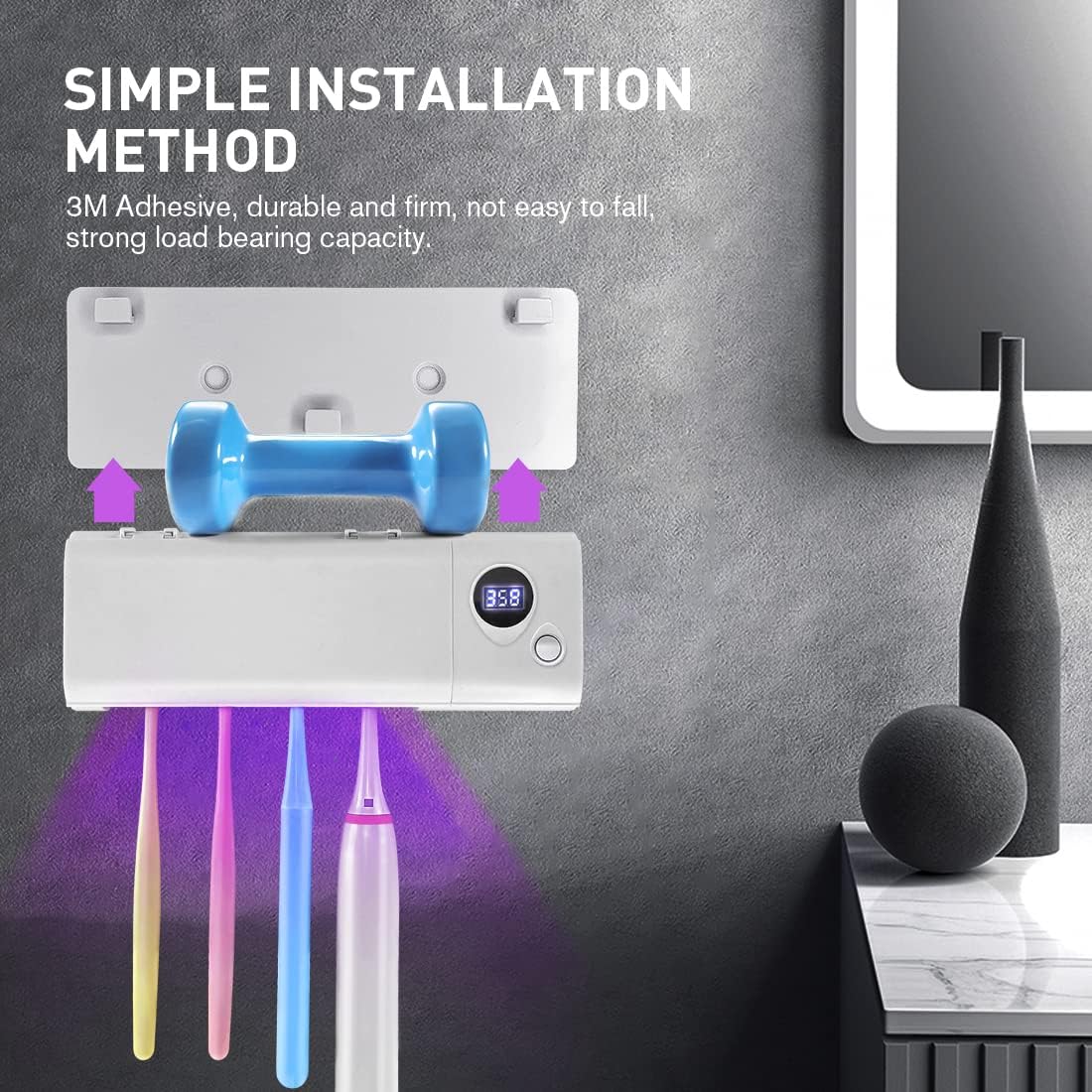 Toothbrush Holders for Bathrooms - Electric Toothbrush Holder with 4 Toothbrush Slot, Wireless Wall Mount Toothbrush Holder Fits Electric, Ordinary Toothbrushes - White