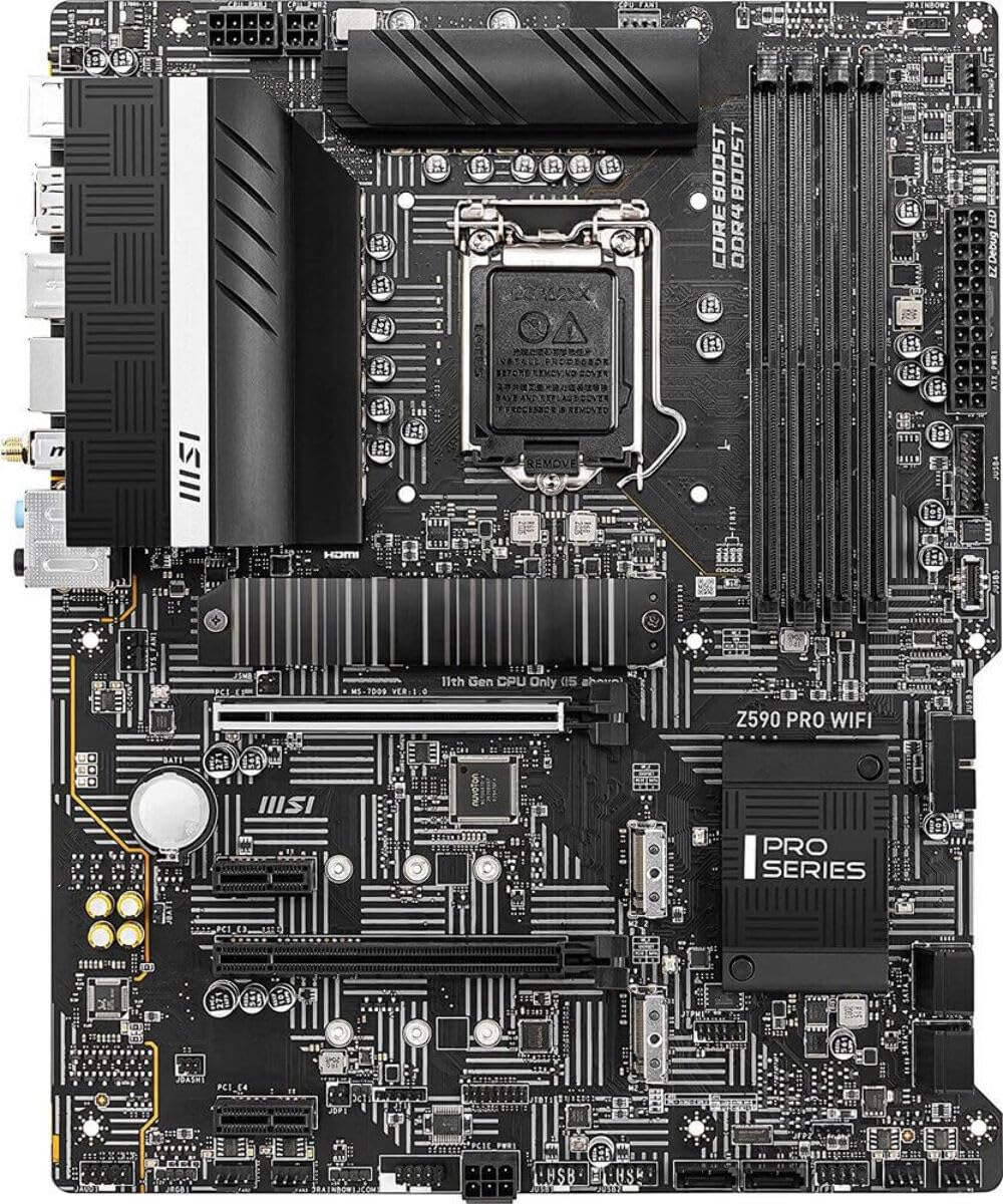MSI Z590 PRO WiFi ProSeries PC Gaming Motherboard (ATX, 11th/10th Gen Intel Core, LGA 1200 Socket, DDR4, PCIe 4, M.2 Slots, USB 3.2 Gen 2, 2.5G LAN, DP/HDMI, Wi-Fi 6E) (Renewed)