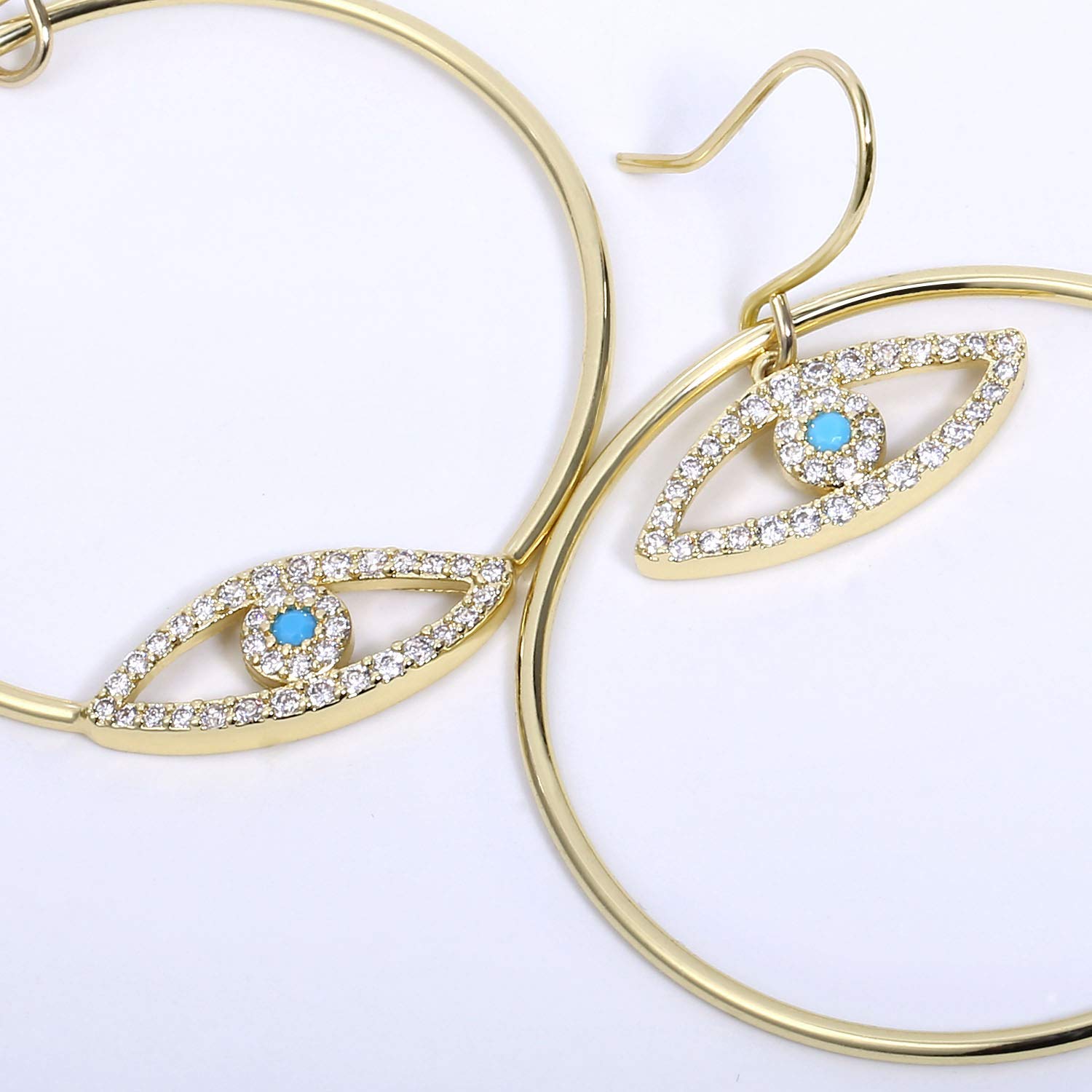 14K Gold Plated Evil Eye Earrings Gold Dangle Earrings for Women Asymmetrical Trendy Drop Earrings