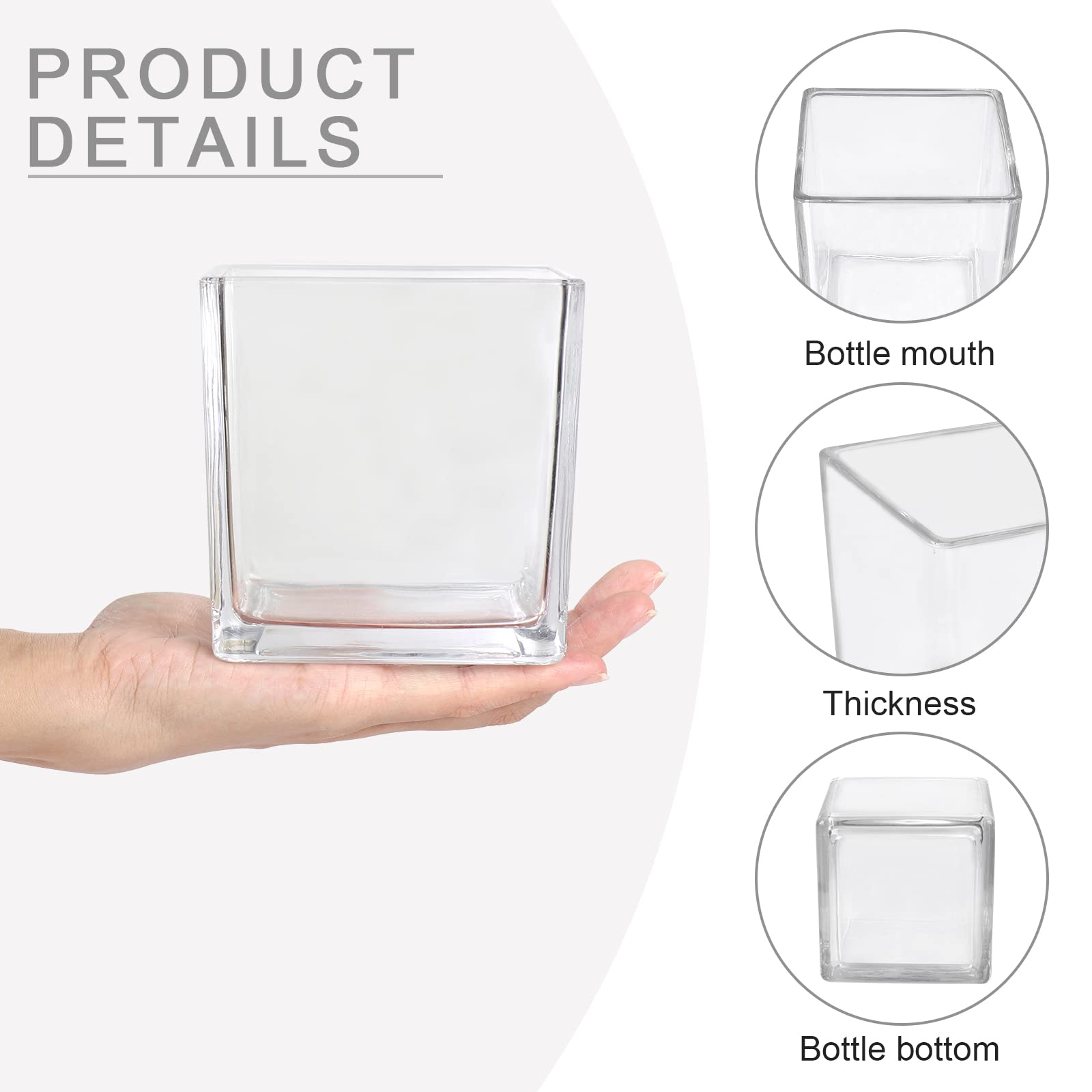 6 Pack Clear Square Glass Vases, Planter Terrarium Flowers Vase Candle Holder for Home,Garden, Wedding Centerpiece Decorations and Formal Dinners (Width 4", Height 4")