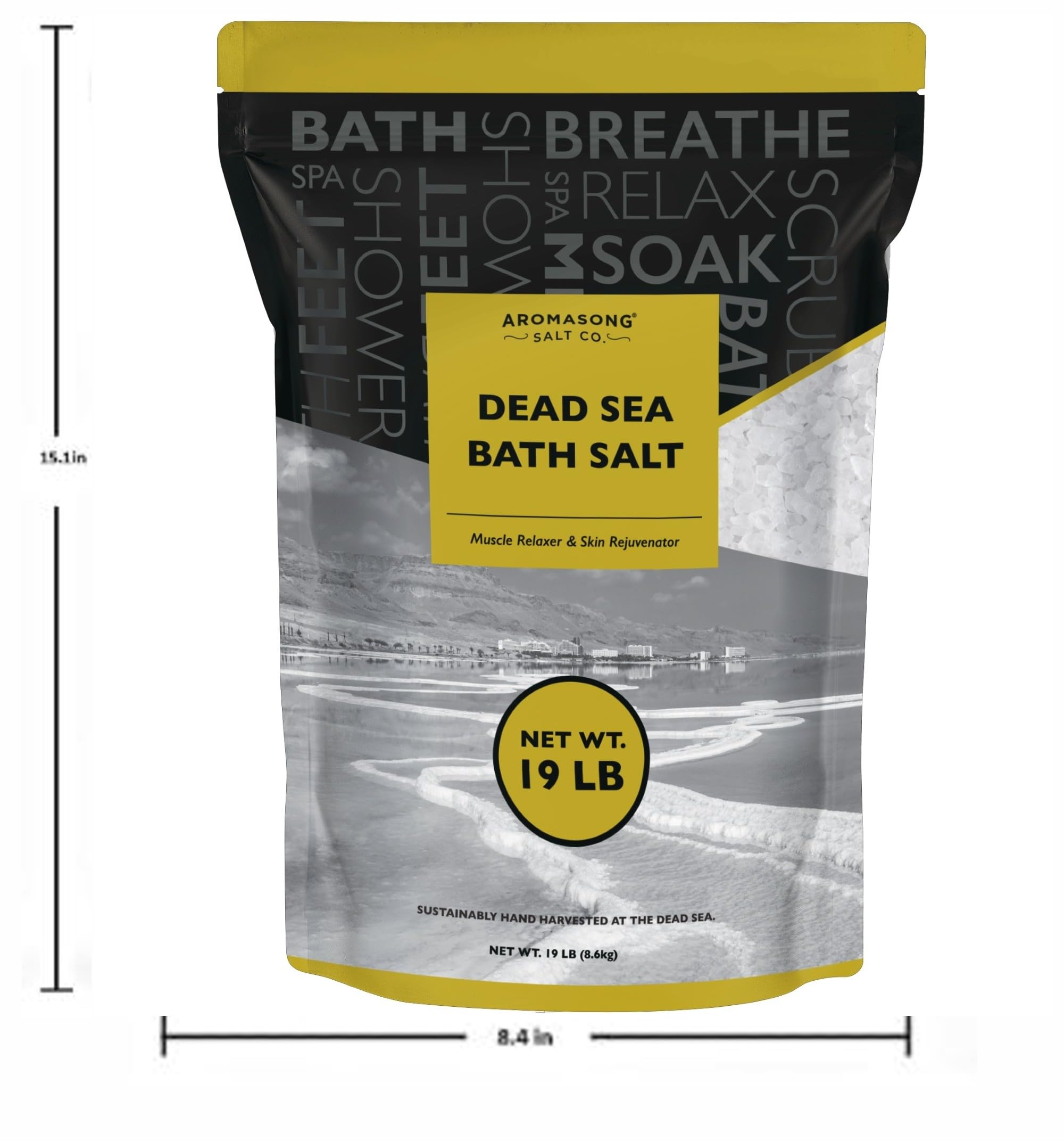 Aromasong Dead Sea Salt - Spa Bath Salt - 19 Lbs Fine Grain Bulk - 100% Pure - Better Absorbing Than Epsom Salt - Soak for Women & Men for Skin Issues and to Relax Tired Muscles - Resealable Pack.