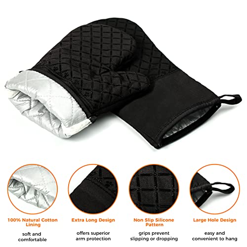 4PCS Oven Mitts and Pot Holders Sets 500°F Pot Holders for Kitchen Heat Resistant Oven Gloves Anti-Slip Silicone Stripe Oven Mitts Heat Resistant Hot Pads Oven Mits Potholders for Kitchens Cooking