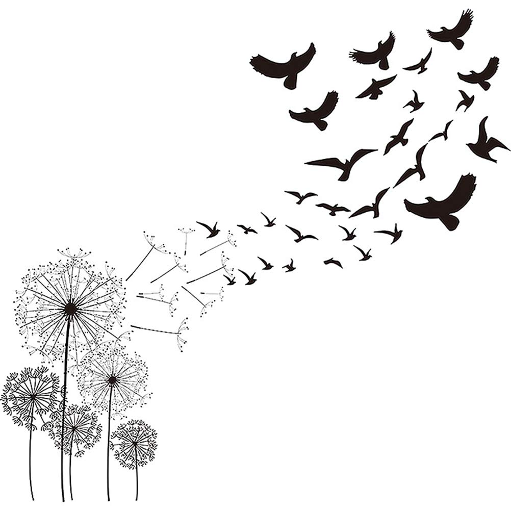 ELOOR Dandelion Birds Wall Decals Flying Flowers Wall Stickers Dandelion Wall Art Living Room Bedroom Decor for Living Room Kids Room(Black)