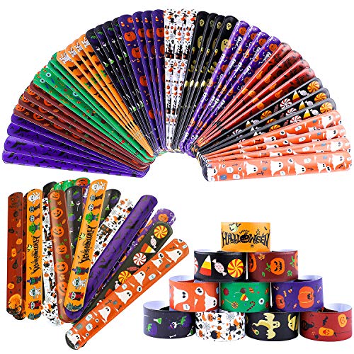 ELCOHO 72 Pieces Halloween Favors Slap Bracelets Toys Halloween Wristbands Slap Bracelets for Halloween Trick or Treat Gifts