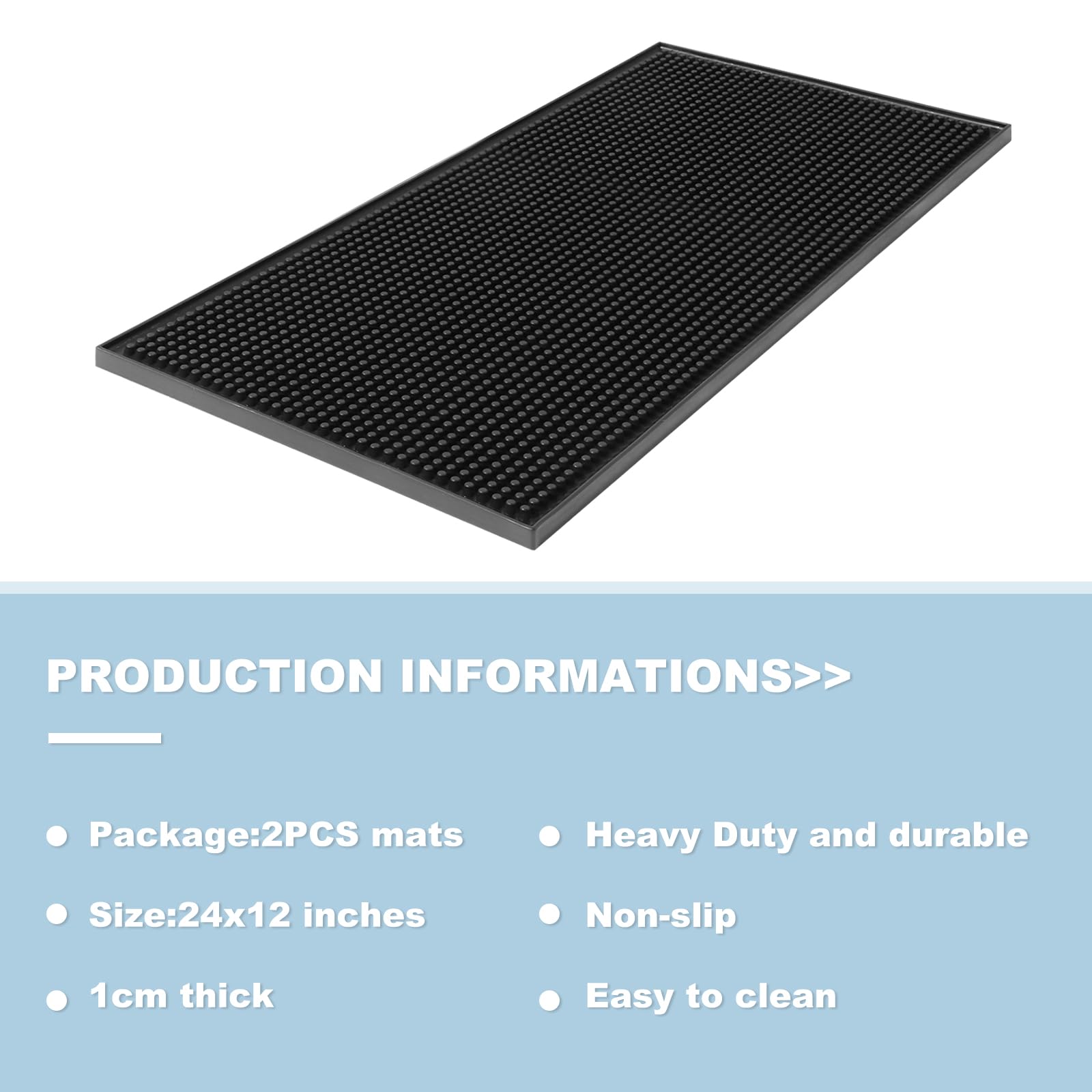 2 Pack Heavy-Duty Bar Mat Pad PVC Rubber Dish Drying Spill Matting for KTV Bar Glass Home (XL:24"x 12")