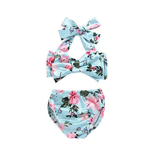 Cute Baby Girls 2Pcs Bikini Bathing Swimsuit Halter Tube Top+Floral Bottom Summer Sunsuit (Floral, 0-6Months)