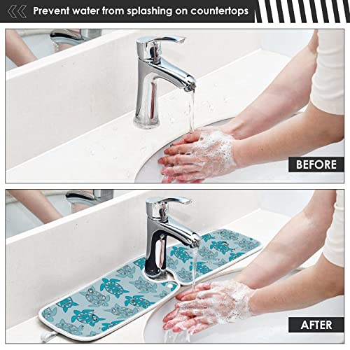 2 Pack Faucet Splash Guard for Sink,Sea Turtle Teal Seamless Washable Kitchen Faucet Absorbent Mat for Sink , Sink Mats and Protectors for Kitchen, Faucet Splash Catcher for Bar