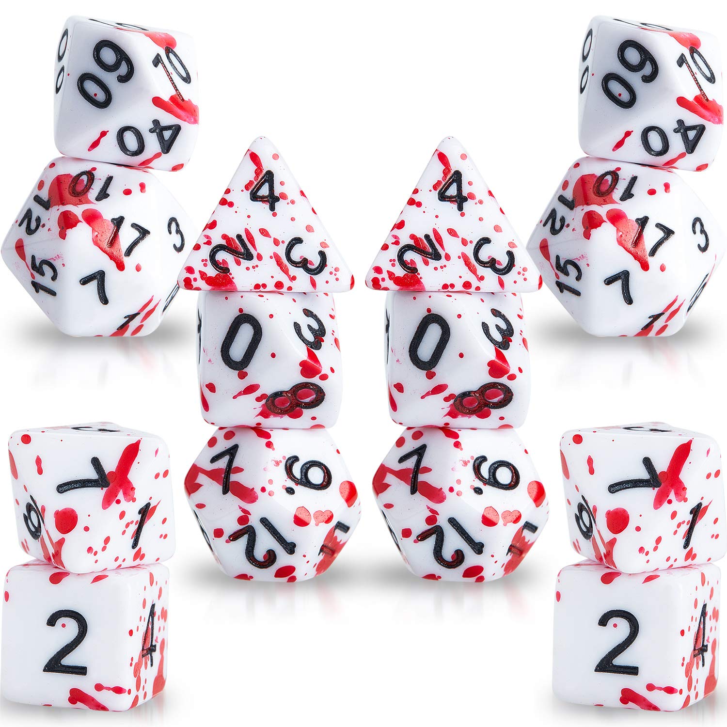 2 Packs Blood Splatter Dice Polyhedral 7-Die Dice Set for Role Playing Dice Games, 14 Pieces
