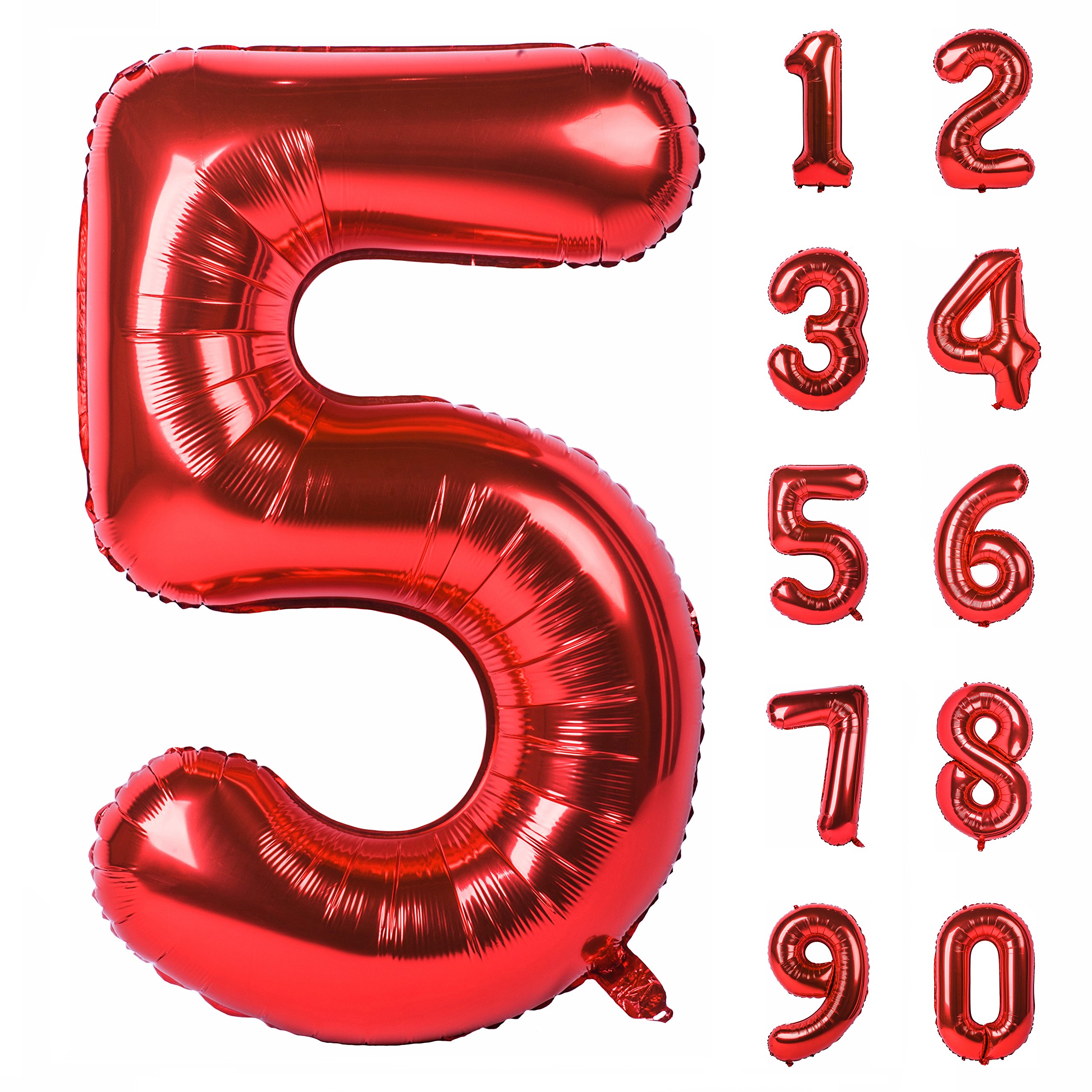 40 Inch Red Large Numbers Birthday Party Decorations Helium Foil Mylar Big Number Balloon Digital 5