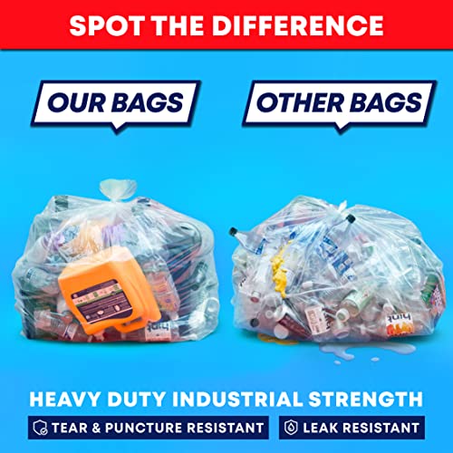 55 Gallon Clear Trash Bags, (50 Bags w/Ties) Large Clear Plastic Recycling Garbage Bags.