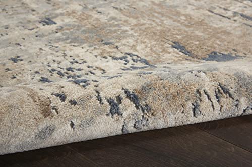 Nourison Concerto Beige/Grey 7'10" x roundArea Rug, Abstract, Distressed, Easy Cleaning, Non Shedding, Bed Room, Living Room, Dining Room, Kitchen, (8' Round)