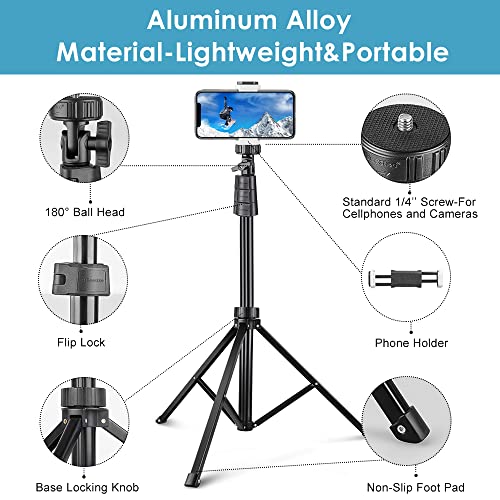 Aureday 67'' Selfie Stick,Phone Tripod Stand with Remote, Cell Phone Stand Tripod with Phone Holder for Vlogging,Recording, Compatible with iPhone&Android Phone/Cameras/GoPro