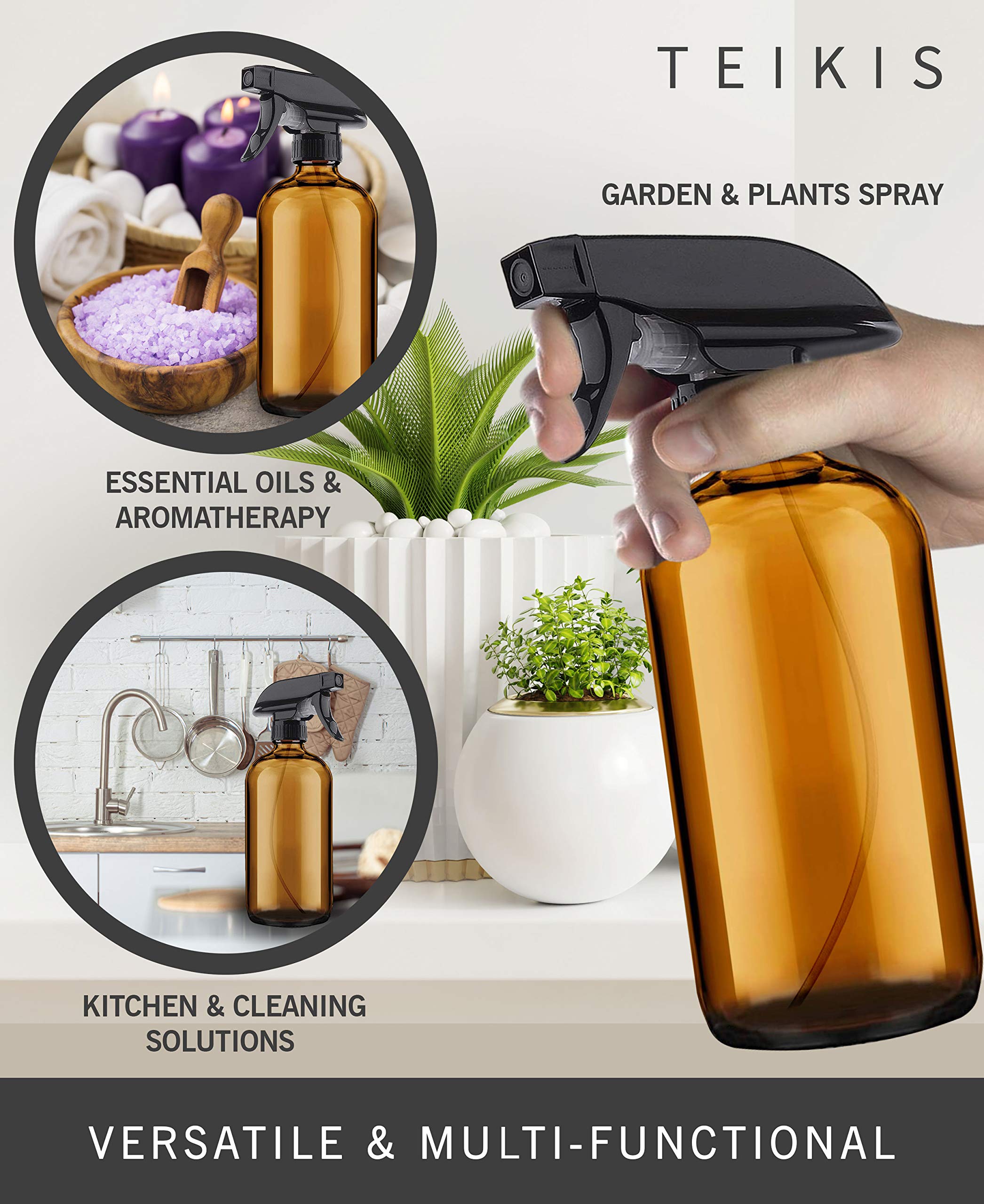 2 Pack Clear Glass Spray Bottles For Cleaning Solutions & Essential Oils - 16oz Empty Refillable Heavy Duty Container Bottle for Aromatherapy, Kitchen, Cooking, Hair & Perfumes - Mist & Stream Sprayer