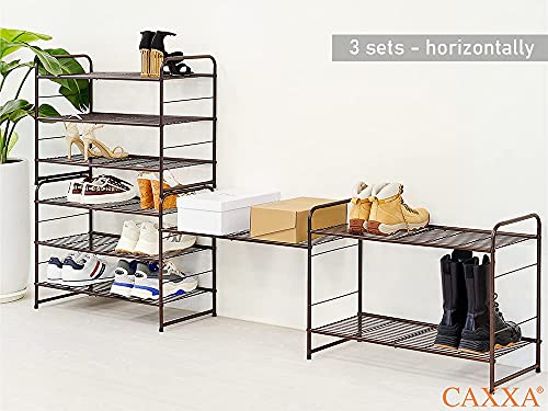 CAXXA Stackable and Expandable Shoe Rack, 3 Shelves Metal Wire Utility Rack, Bronze