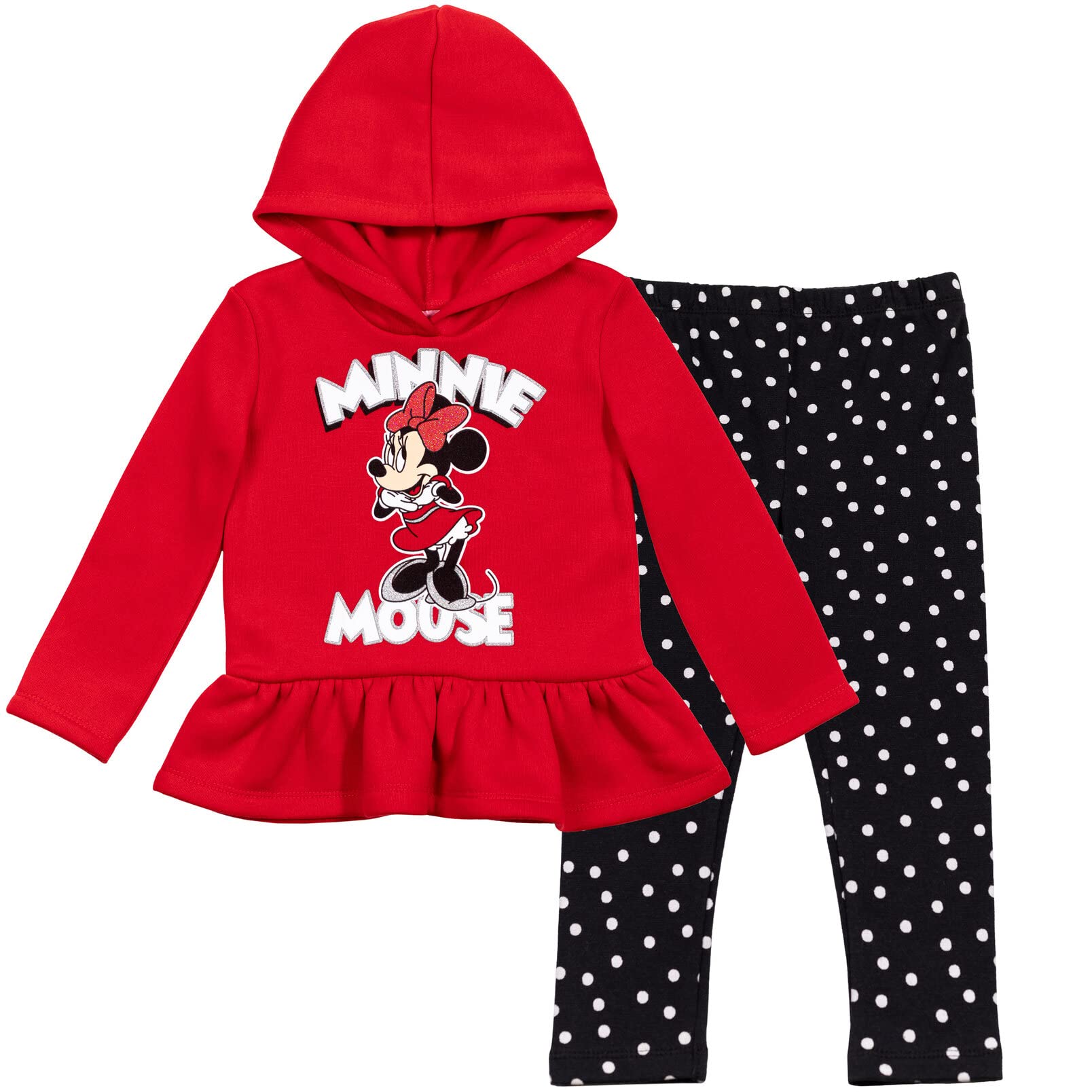 Disney Minnie Mouse Infant Baby Girls Fleece Pullover Peplum Hoodie Leggings Set Red 18 Months