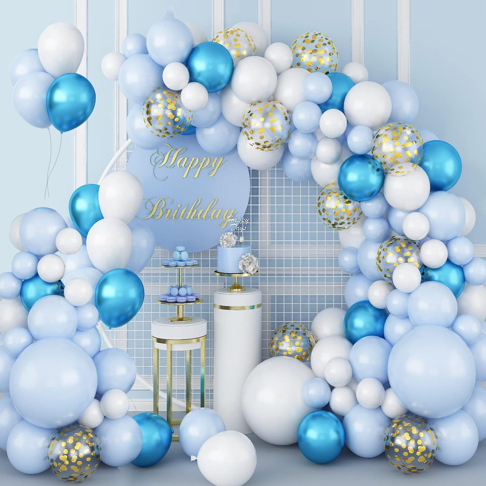 JINSENHUI 8FT & 5FT Gold Balloon Stand Kit, Free Bending Balloon Arch Column, Half Arch Balloon Stand with Base for Wedding, Birthday, Baby Shower, Graduation, and More