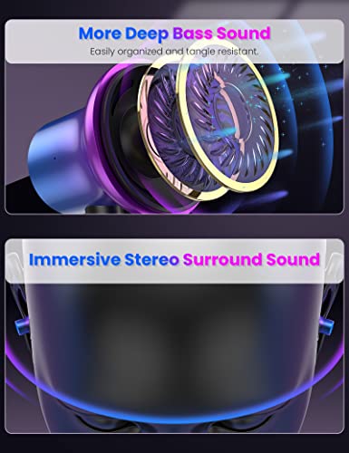 3.5mm Headphone for Moto G 5G Stylus,Wired Earbuds Magnetic HiFi Stereo with Microphone Volume Control Noise Cancelling Aux Earphone Airplane Headset for Samsung Galaxy A23 A14 A12 MP3 MP4 Purple