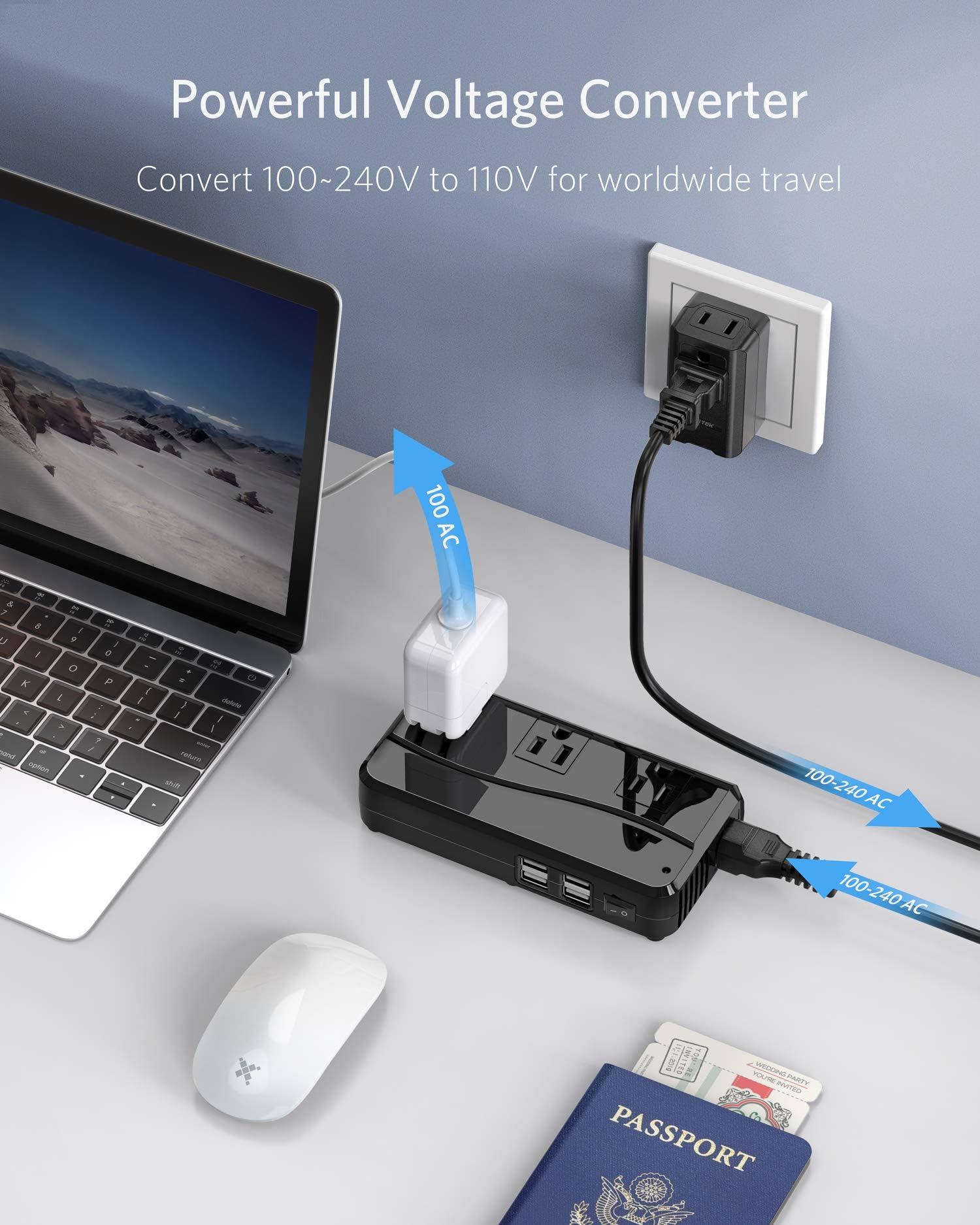 BESTEK Power Converter Adapter 220V to 110V Voltage Converter International Outlet Adapter with 6A 4 -Port USB Charging and UK/EU/AU/US Universal Travel Adapter(Black)