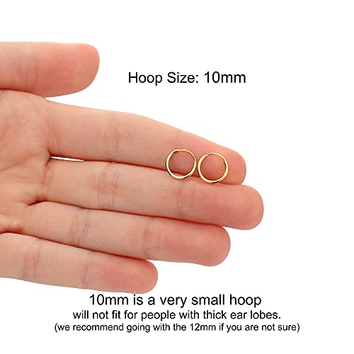 14k Gold Small Endless Hoop Earrings for Ears, Cartilage, Nose or Lips, 10mm (yellow-gold)