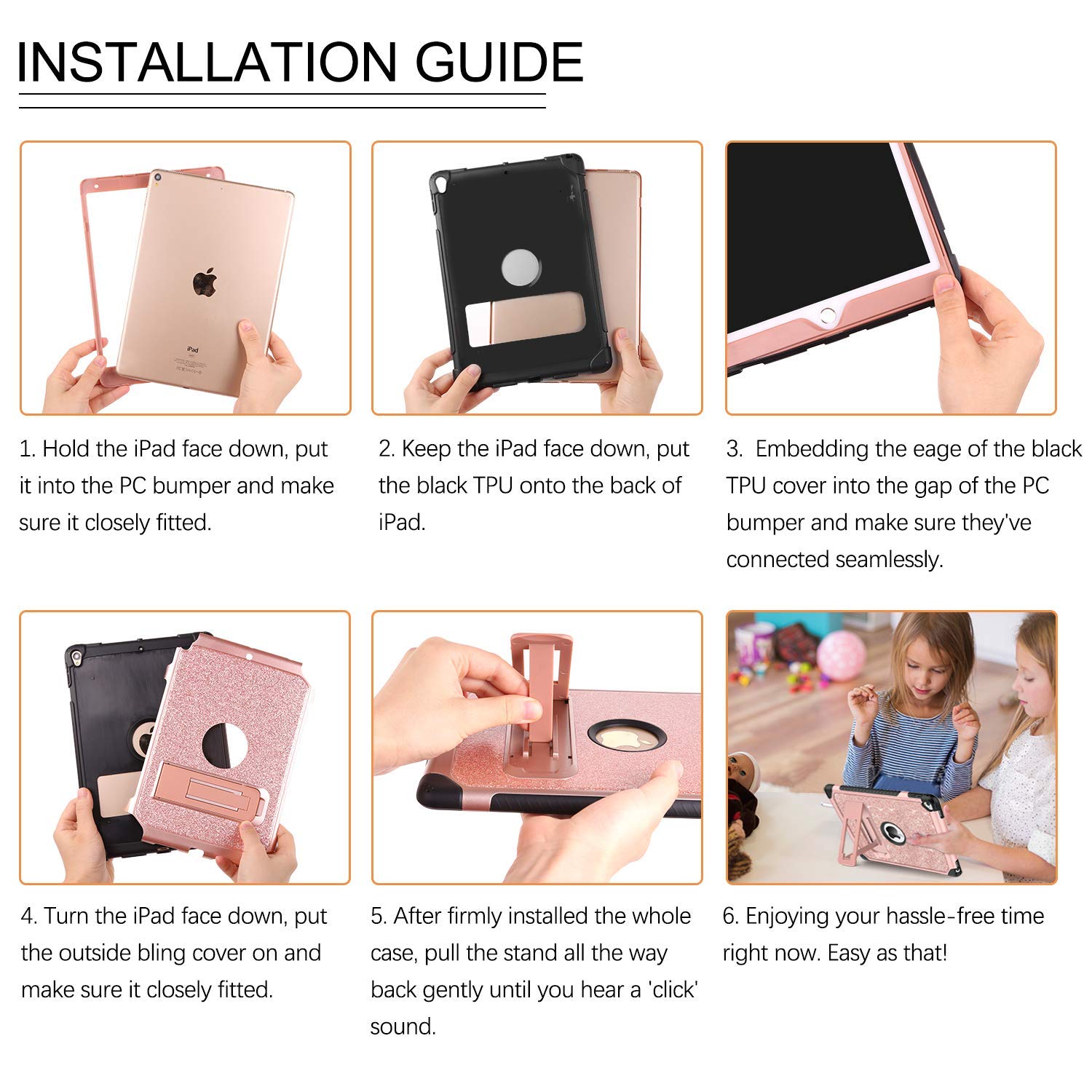 BENTOBEN for iPad Air (3rd Gen) 10.5" 2019 Case, iPad Pro 10.5" 2017 Case,Glitter Sparkly 3 Layers Heavy duty Shockproof Protective Hybrid Hard PC TPU Bumper Kickstand Kids iPad Air 3 Cover, Rose Gold