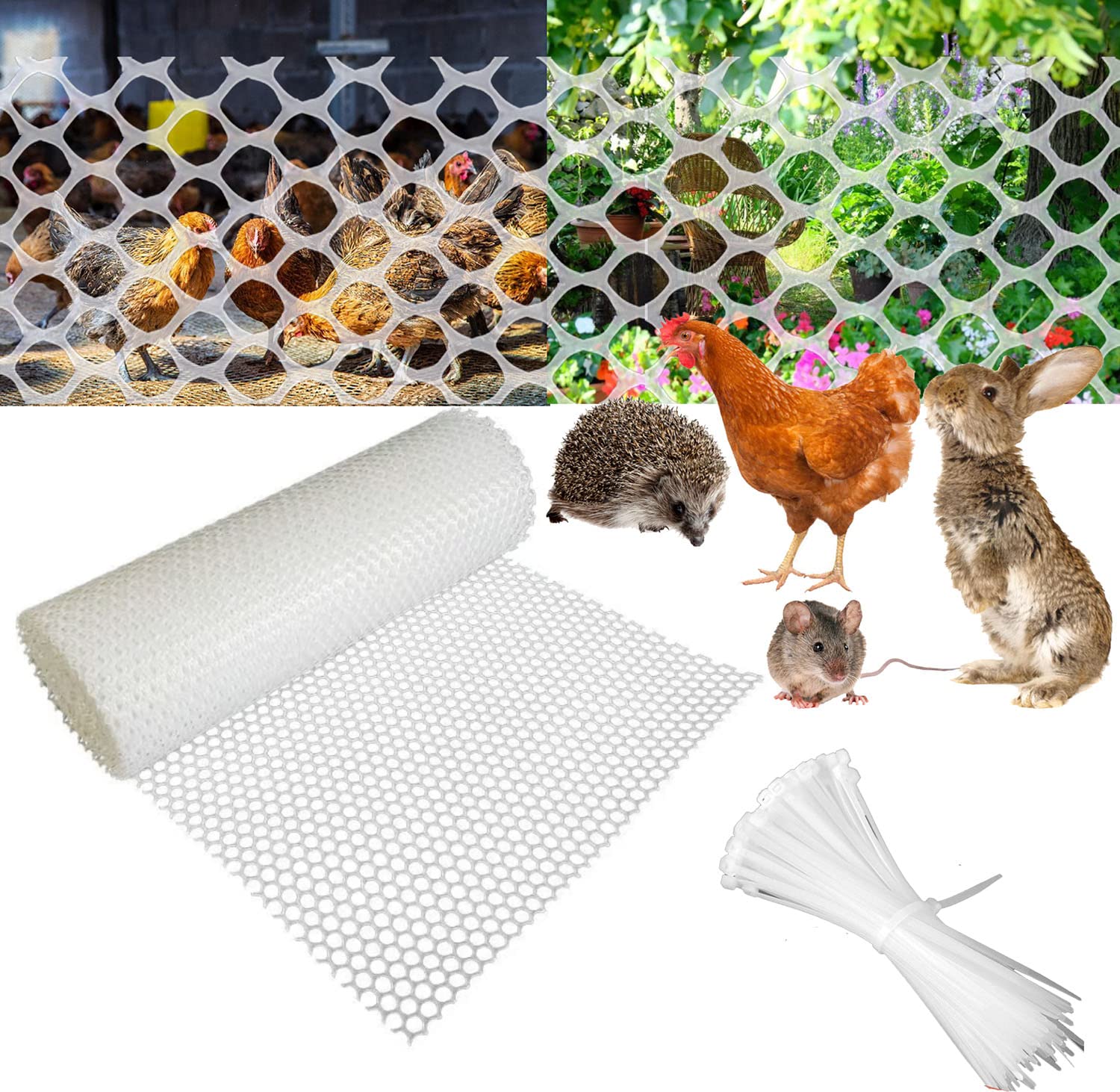 15.7IN x 10FT White Plastic Chicken Wire Fence Mesh,Hexagonal Plastic Poultry Netting for Chicken,Upgraded Plastic Garden Mesh Fencing for Gardening Wire Frame for Crafts, Balcony Protection Net