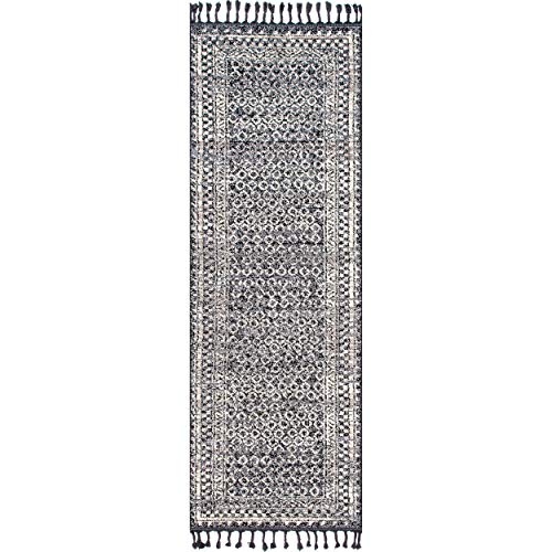 nuLOOM Claudia Diamond Tassel Runner Rug, 2' 6" x 12', Grey