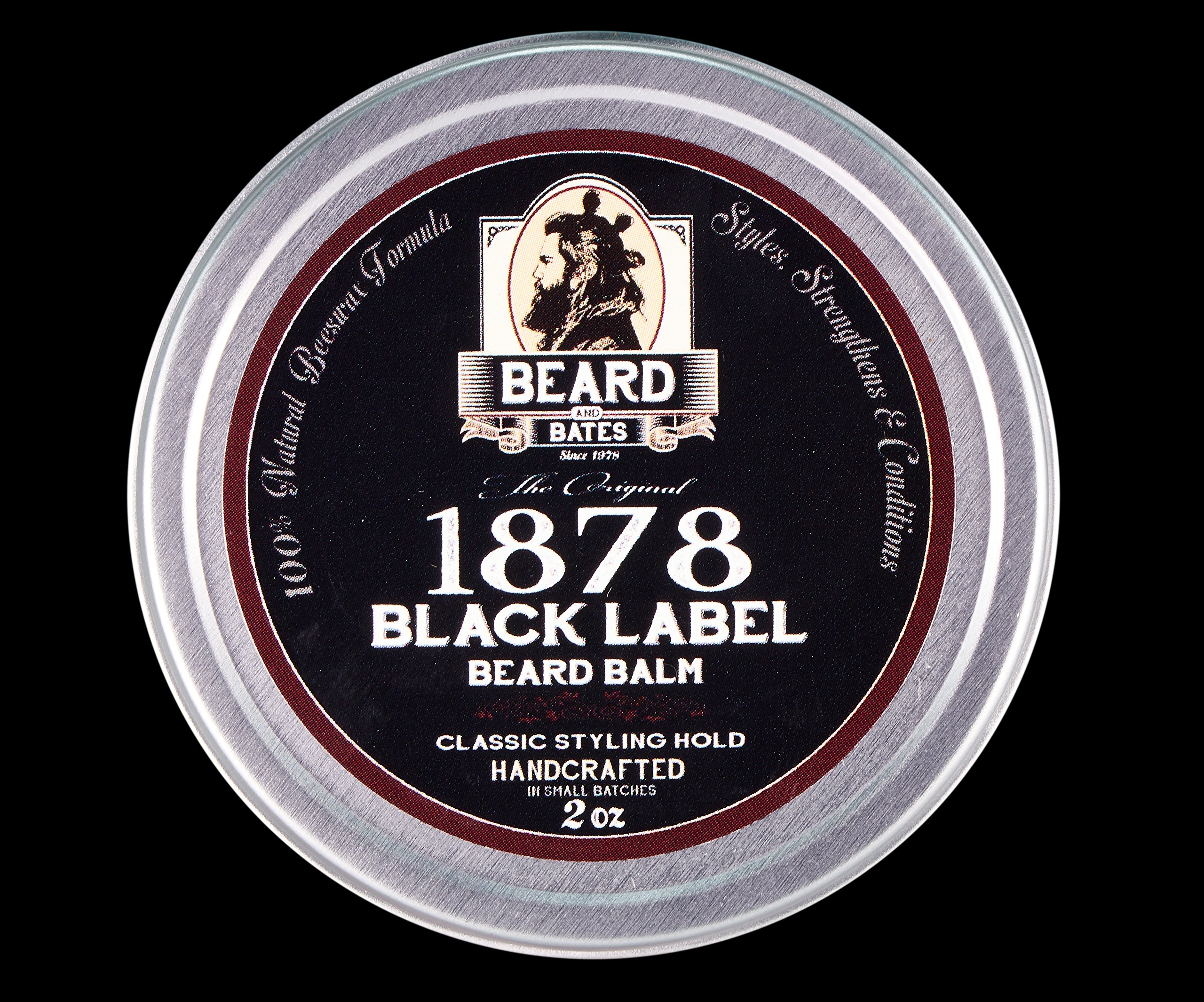 Beard And Bates | 1878 Black Label Beard Balm - Classic Styling Hold | 19th Century Beeswax Formula, Premium Oils | Made in USA