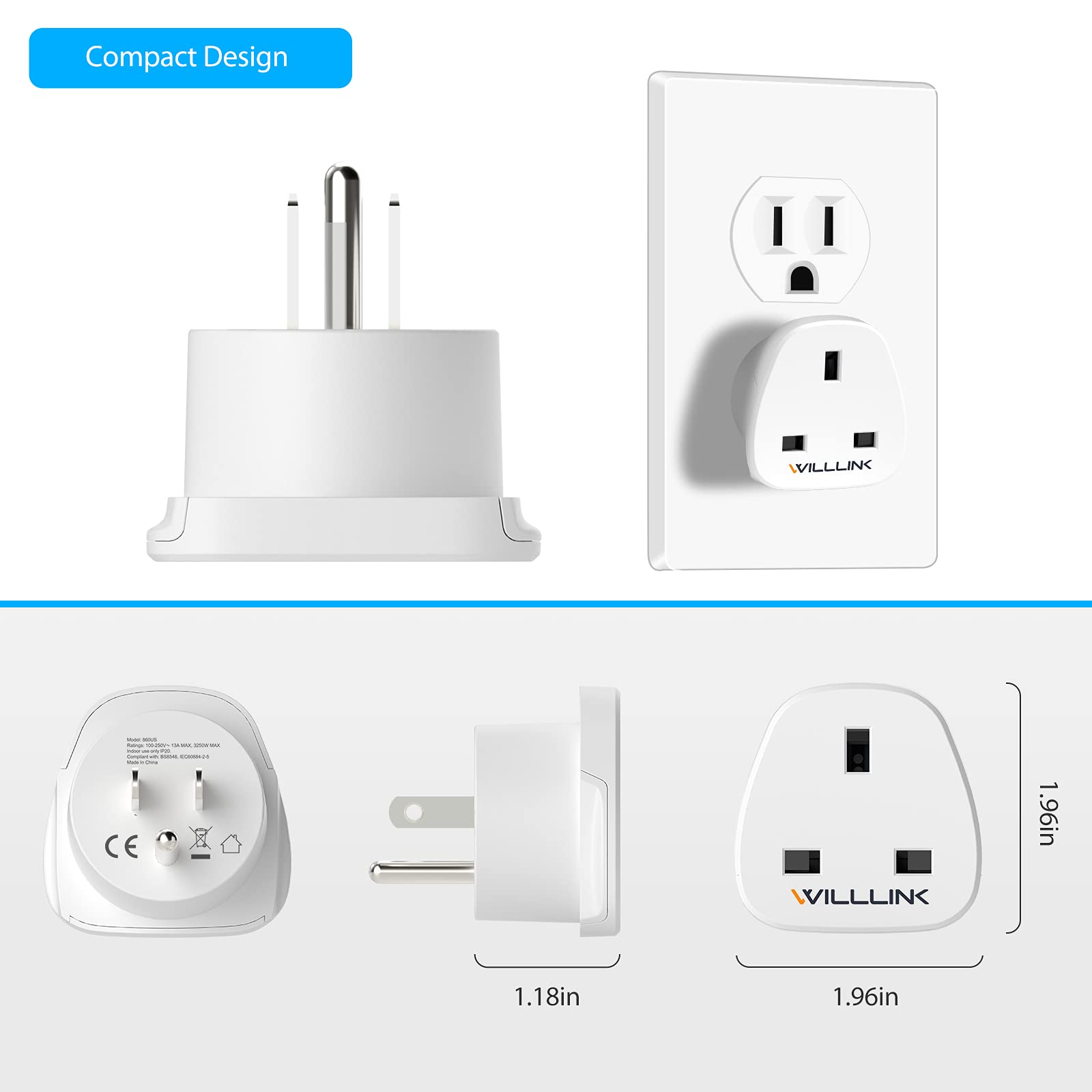 UK to US Plug Adapter [2pack], United Kingdom Plug to America Converter, Convert Type G Plugs from Britain Singapore HK Qatar Saudi UAE Ireland to USA Type B (White)