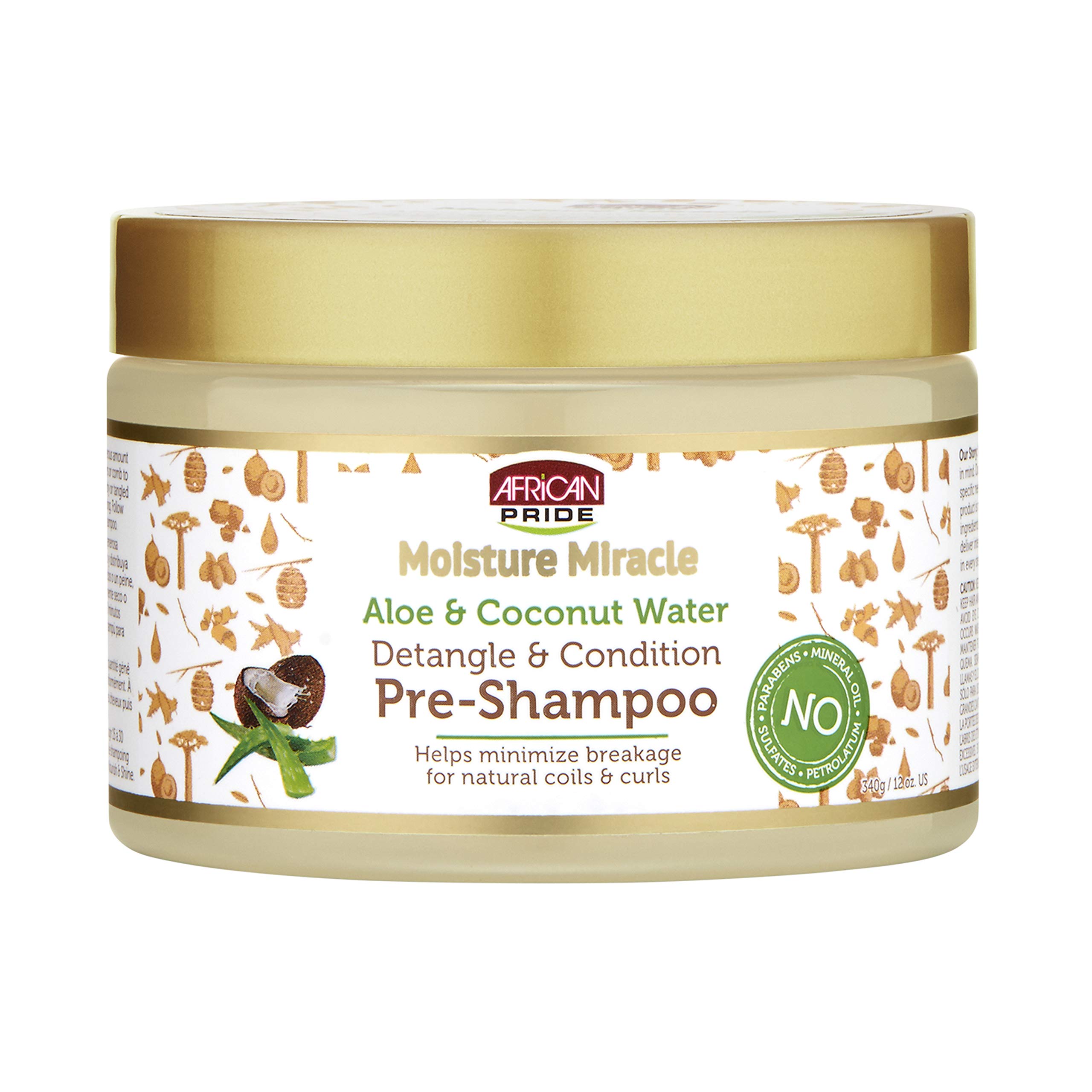 African Pride Moisture Miracle Aloe & Coconut Water Pre-Shampoo - Helps Minimize Hair Breakage for Natural Coils & Curls, Detangles & Conditions, 12 oz
