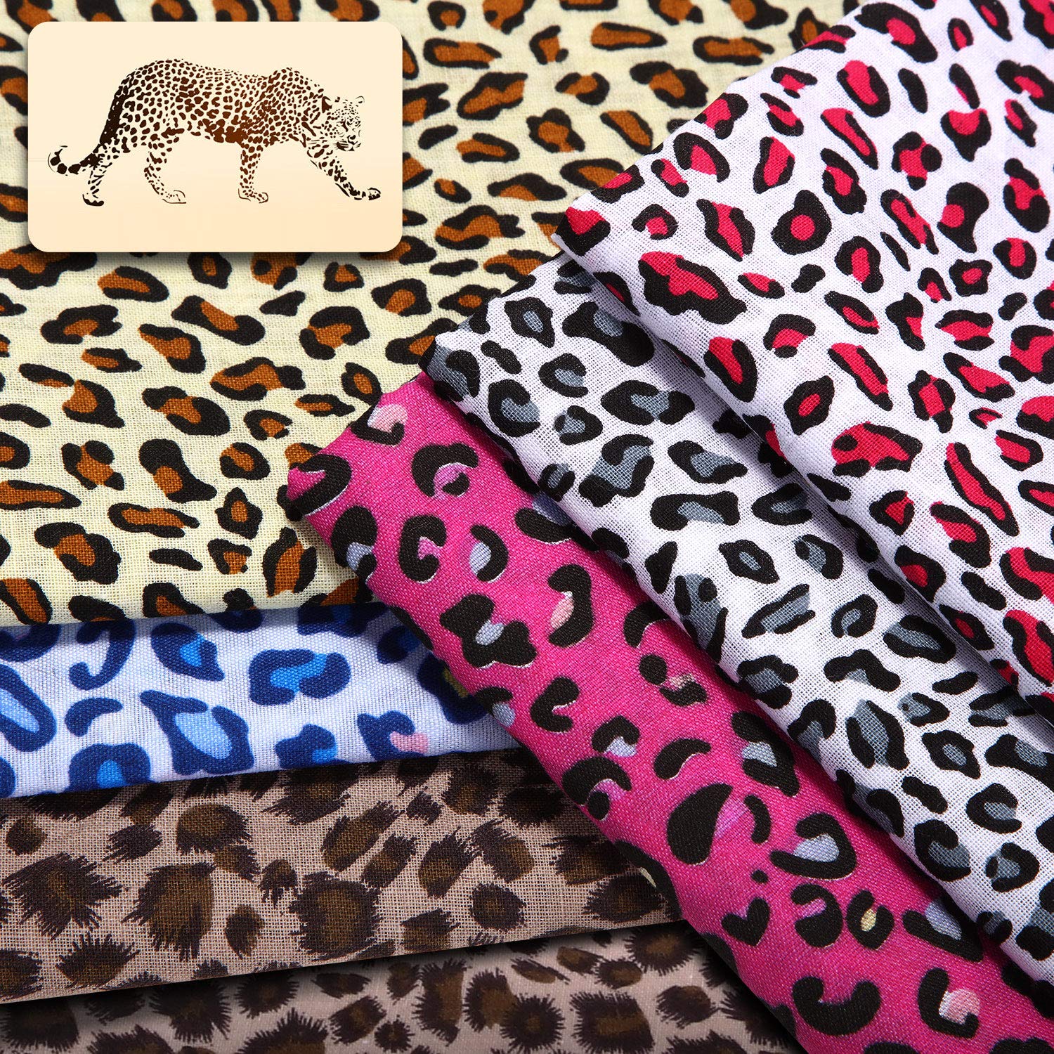 6 Pieces 19 x 19 Inch Leopard Print Fabric Animal Leopard Quilting Fabric Cotton Patchwork Squares Bundle Sewing Craft Fabric for Handmade Craft Making Supplies