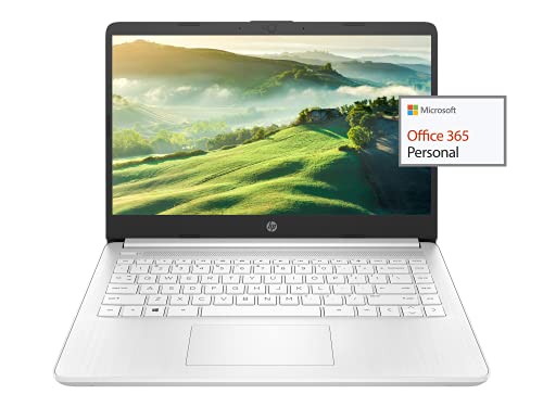 HP 14"" HD Laptop Light-Weight, AMD Dual Core 3000 Series(Up to 2.6GHz), 8GB RAM, 128GB SSD + 64GB eMMC, 1 Year Office 365, WiFi, Bluetooth 5, USB Type-A&C, HDMI, Webcam w/GM Accessory, White