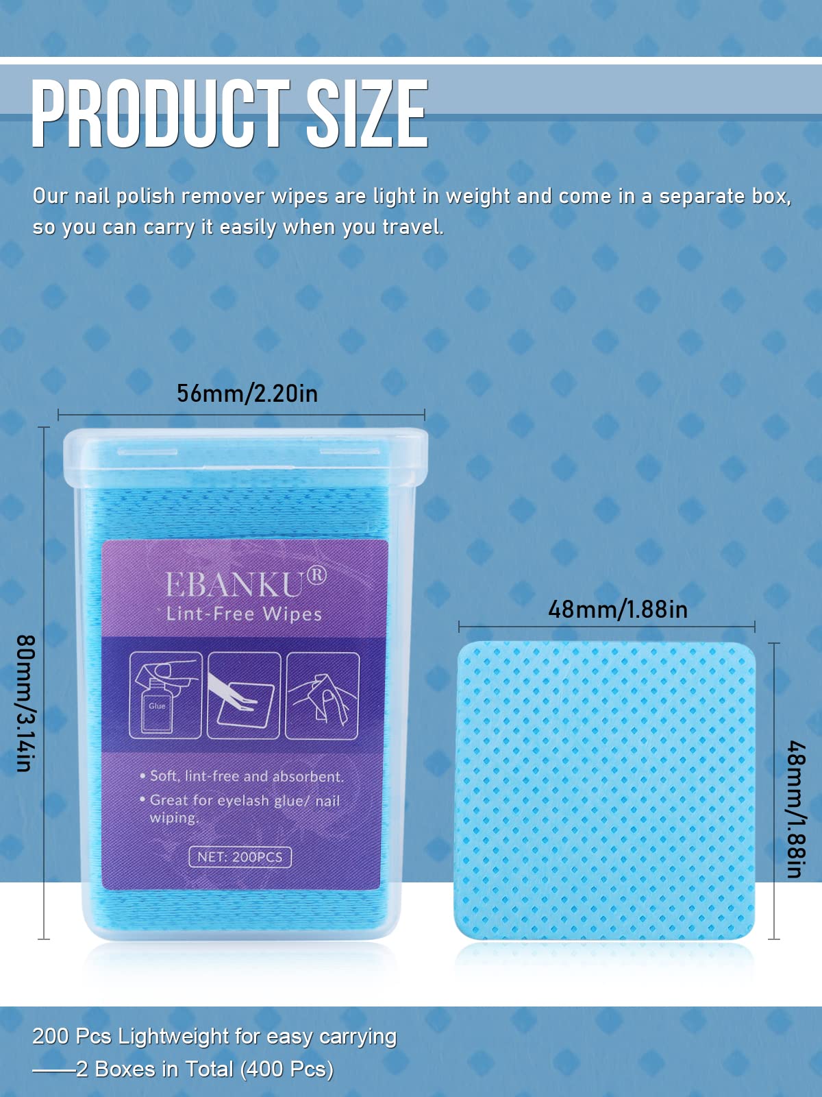 400PCS Lint Free Nail Wipes Glue Wipes Lash Extensions EBANKU Soft Blue Lash Glue Nail Polish Remover Cotton Pads Eyelash Extension Supplies