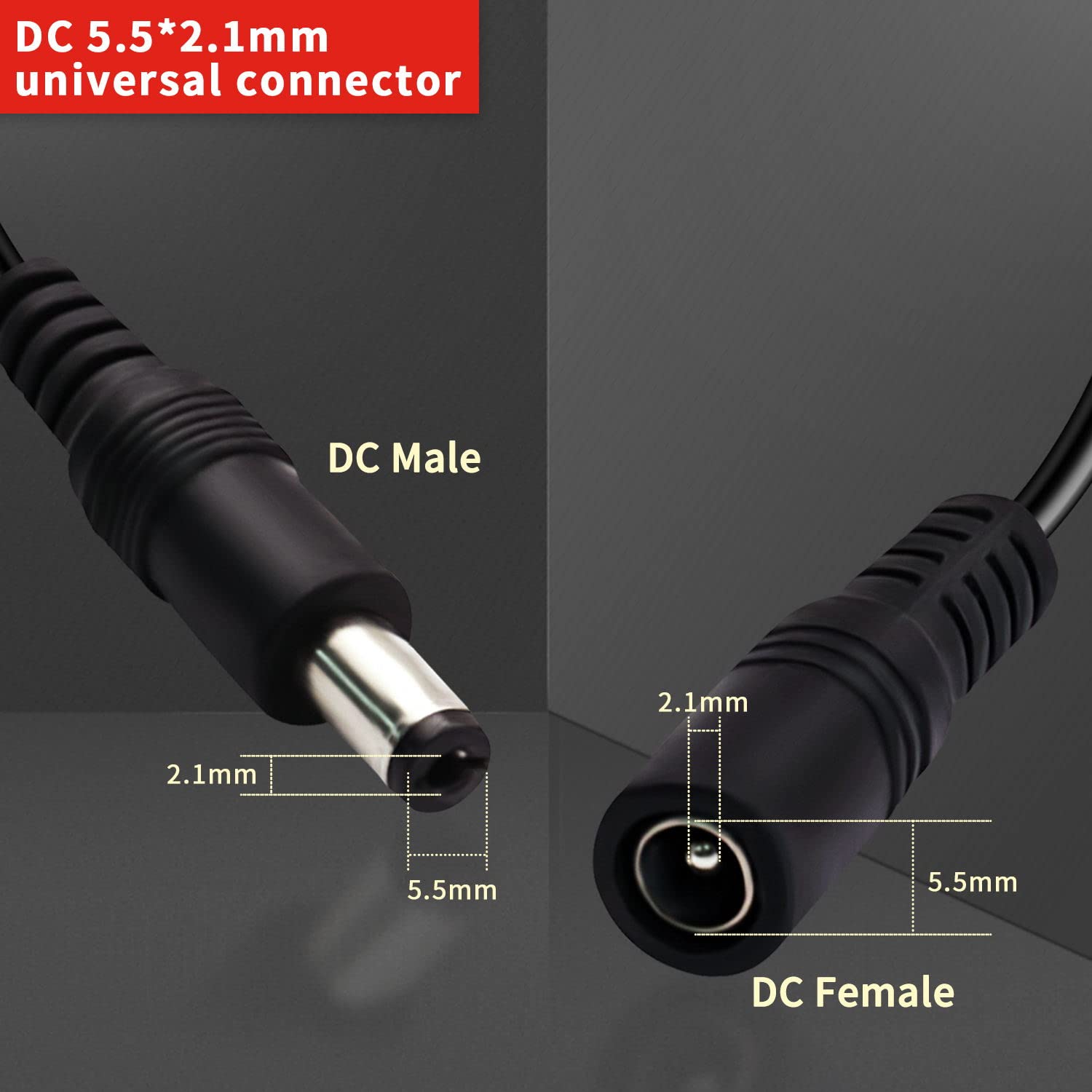 DaFuRui 2.1mm DC Splitter Cable,5Pack 5.5mm x 2.1mm Male to Dual 5.5mm x 2.1mm Female Output Power Splitter Cable Y Adapter Extension Cable for for CCTV Cameras LED Light Strip