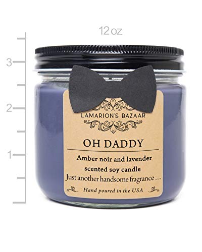 Oh Daddy Candle - Amber Noir + Lavender Fragrance - Large Soy Candle with Tuxedo Decor in a Kraft Box