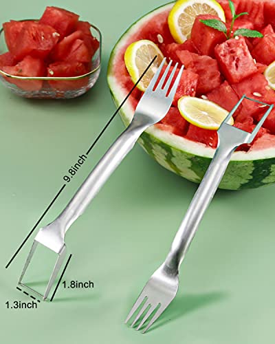 2-in-1 Watermelon Fork Slicer, Watermelon Slicer Cutter, Stainless Steel Fruit Watermelon Cutter for Family Parties Camping, Professional Fruit Forks Slicer for Watermelon Cubes (1PCS)