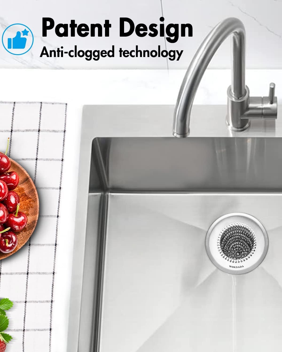 2 Packs Sink Drain Strainer, Easy Clean Reversible Mesh Sink Strainer with 304 Stainless Steel, Wokdada Revolutionary Anti-Rust Kitchen Sink Strainer Food Catcher for Garbage Disposal Without Clogging